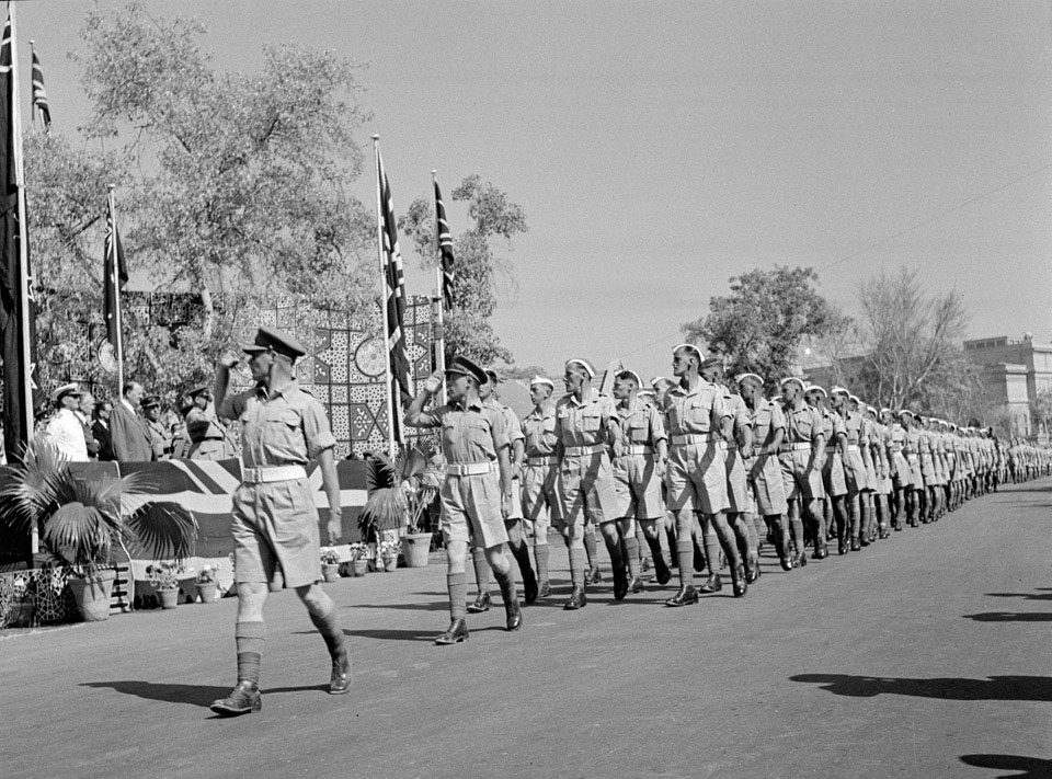 Cadets marching past a saluting base on Empire Day, Cairo, 1943 ...